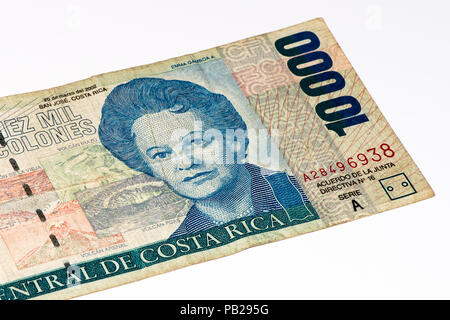 10000 Costa Rican colones bank note. Colones is the national currency ...