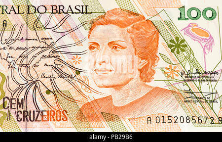 100 Brasilian cruzeiro bank note. Cruzeiro is the former currency of ...