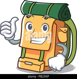 Cartoon backpack character with a smile and thumbs-up gesture, standing ...