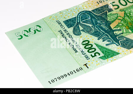 5000 CFA franc bank note. CFA franc is used in 14 African countries ...