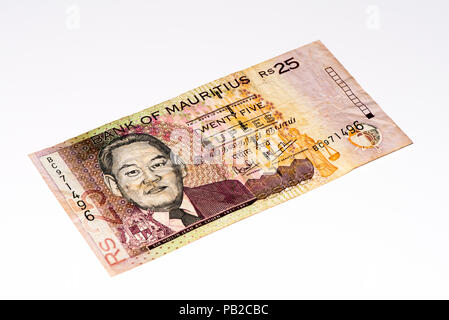 25 Mauritian rupees bank note. Mauritian rupee is the main currency of ...