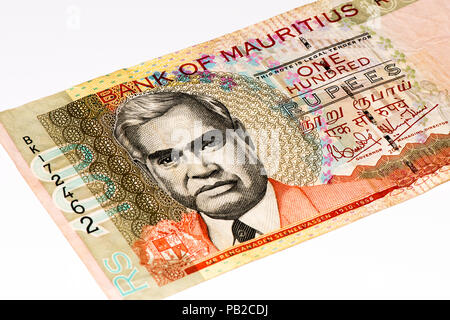 100 Mauritian rupees bank note. Mauritian rupee is the main currency of ...