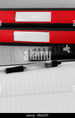 Office folders and holder with stationery on light background Stock ...