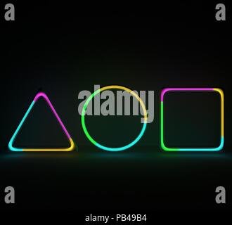 Neon shapes with gas noice inside. 3D illustration gas tubes with ...