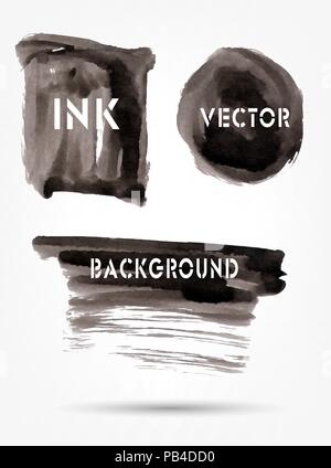 Grunge round ink shapes set. Collection of circular black rough shapes ...