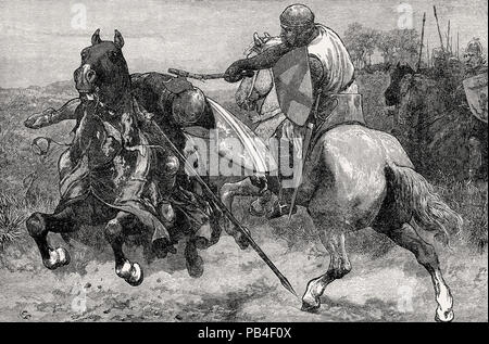 Robert the Bruce kills Sir Henry de Bohun at the Battle of Bannockburn in 1314. Henry de Bohun ...