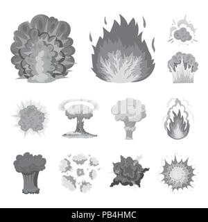 Different explosions monochrome icons in set collection for design ...