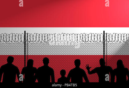 People in front of a secured fence. USA flag behind Stock Photo - Alamy