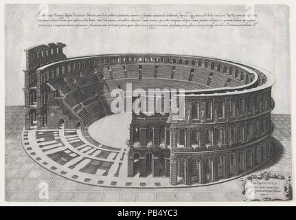 Engraving of Amphitheater in Verona during renaissance, Italy, Engraved ...