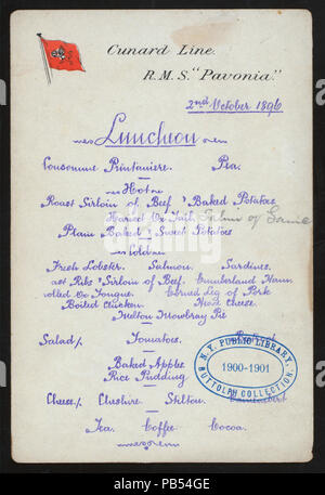 LUNCHEON (held by) CUNARD LINE (at) EN ROUTE ABOARD R.M.S. LUCANIA (SS ...