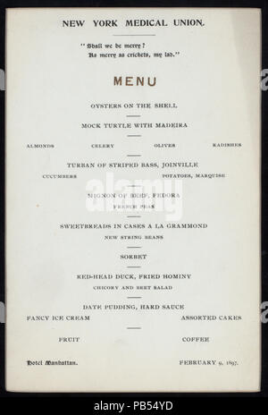 MENU [held by] NEW YORK MEDICAL UNION [at] HOTEL MANHATTAN, [NEW YORK ...