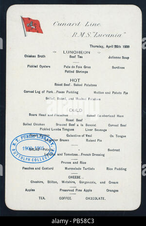 LUNCHEON (held by) CUNARD LINE (at) EN ROUTE ABOARD R.M.S. LUCANIA (SS ...