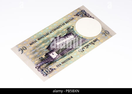 10 ngultrum bank note of Bhutan. Ngultrum is the national currency of ...