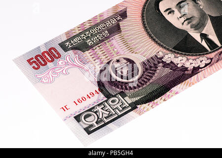 5000 North Korea won bank note. North Korea won is the national ...