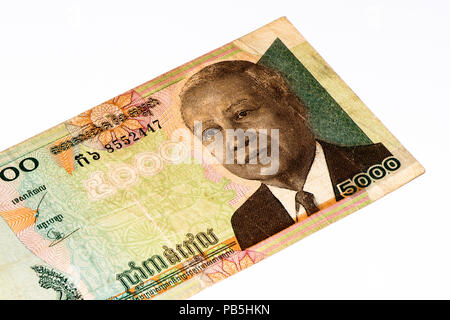 5000 Cambodian riels bank note. Riel is the national currency of ...
