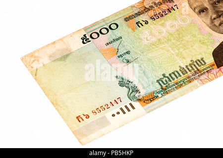 5000 Cambodian riels bank note. Riel is the national currency of ...