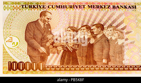 100000 Turkish liras bank note. Turkish lira is the national currency ...