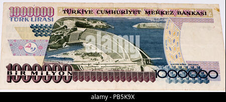 1000000 Turkish liras bank note. Turkish lira is the national currency ...