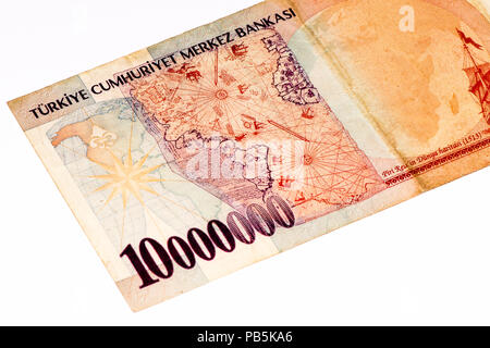10000000 Turkish liras bank note. Turkish lira is the national currency ...