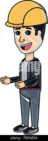 cartoon man with safety helmet over white background, vector ...