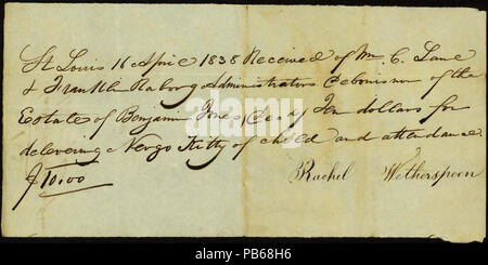 Receipt signed Rachel Wetherspoon, St. Louis, April 16, 1838 Stock ...