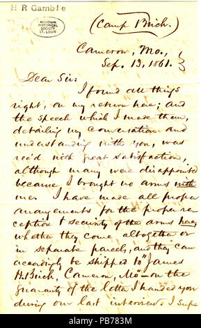 Letter signed James H. Birch, (Camp Birch), Cameron, Mo., (to Hamilton ...