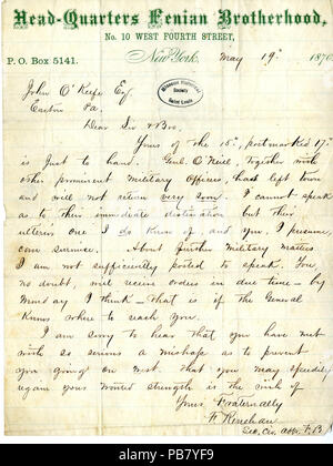 907 Letter signed F. Renehan, Headquarters, Fenian Brotherhood, New ...