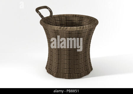 A 3D render of a decorative brown wicker chair isolated on a white ...