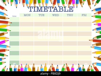 class schedule surrounded by colored pencils template Stock Vector ...