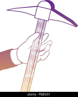hand holding a pickaxe tool icon over white background, vector ...