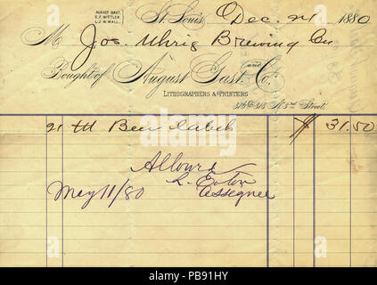 Receipt of August Gast and Company for an order of beer labels ...