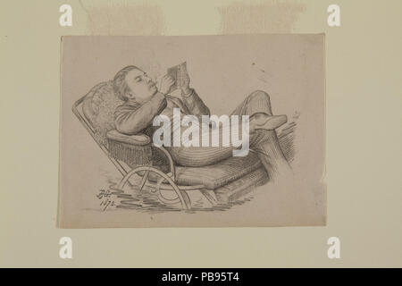 Pencil Drawing of a Lounging Man Reading a Book by A.B. Greene Stock ...