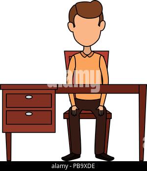 man in a desk avatar cartoon character black and white vector ...