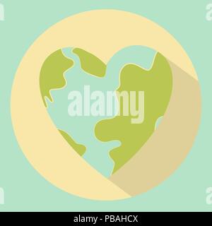 Cute Earth in a shape of a heart smiling. Mother nature concept. Kawaii ...