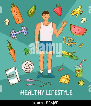 Sportive cartoon character. Boy with normal weight. Isolated vector ...