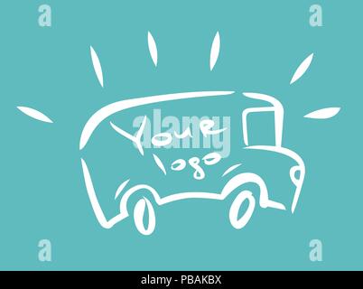 Car icon in doodle sketch lines. Van truck delivery vehicle automobile ...