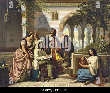 Huysmans Jan Baptiste - the Artist Sketching in a Courtyard in Damascus ...