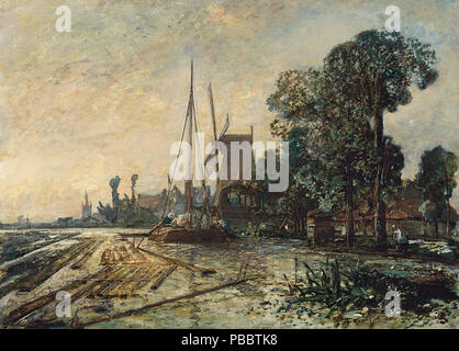 Jongkind Johan Barthold - Windmill near Overschie Stock Photo - Alamy