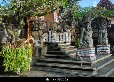 Floral decorations outside Pura Dalem Taman Kaja Temple, Ubud, Gianyar ...