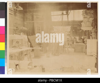 1205 Plaster workshop - men working on a model of a Corinthian capital ...