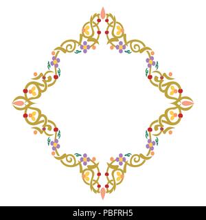 Colorful garnished rhombus shape, flowers and leaves, simple flat ...
