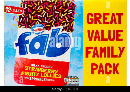Box of Nestle Fab milky choccy strawberry fruity lollies with sprinkles ...