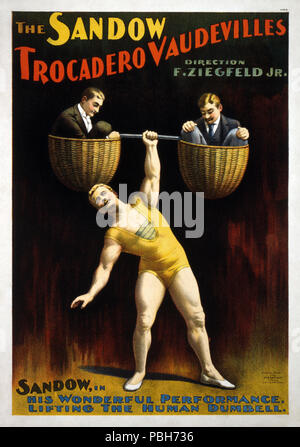 The Sandow Trocadero Vaudevilles Sandow Lifting the Human Dumbell 1894 ...