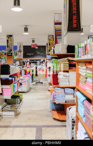 PAMUKKALE, TURKEY - APR 18, 2015: Varol textil factory shop in Turkey ...