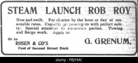 Rob Roy steam launch ad 1905 Stock Photo - Alamy