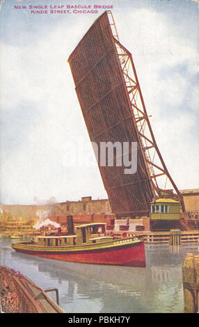 The Jack-Knife Bridge over the Chicago River is shown in a historical ...