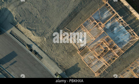 Aerial view the construction wood framing beams of a new house under construction Stock Photo ...