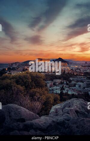 Athens skyline sunrise with cloud viewed from mountain top, Greece ...