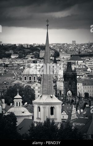 Prague skyline rooftop view with historical buildings in Czech Republic ...