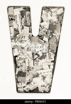 Paper cut letter V. Newspaper cutouts collage. Creative scrapbooking ...